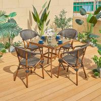 China Cafe Bamboo Garden Furniture Teslin Aluminum Dining Sets Chair and Table for Outdoor for sale