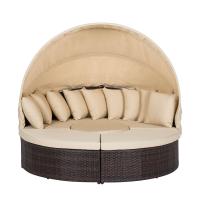 China Aluminum Frame Round Beach Day Bed with Canopy and Eco-friendly PE Rattan Material for sale