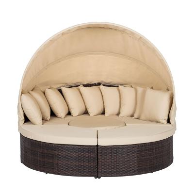 China Aluminum Frame Round Beach Day Bed with Canopy and Eco-friendly PE Rattan Material for sale