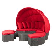 China Aluminum Frame Round Beach Day Bed with Canopy and Eco-friendly PE Rattan Material for sale
