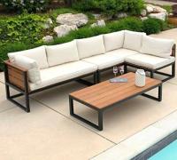 China Wooden Cushioned Sofa Set for Living Room Garden Patio Hotel Modern Outdoor Sectional Furniture for sale