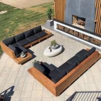 China Wooden Cushioned Sofa Set for Living Room Garden Patio Hotel Modern Outdoor Sectional Furniture for sale