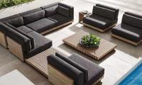 China Wooden Cushioned Sofa Set for Living Room Garden Patio Hotel Modern Outdoor Sectional Furniture for sale