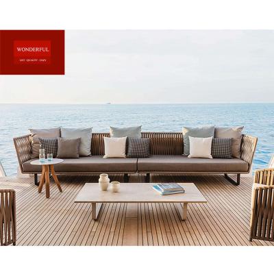 China Garden Sofa Three Seat Modern Outdoor Furniture with Teslin Rope Weave European Terrace for sale