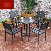China Modern Plastic Wood 4 Seater Table Set 5PCS Wooden Garden Furniture for Outdoor Dining for sale