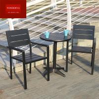 China Modern Plastic Wood 4 Seater Table Set 5PCS Wooden Garden Furniture for Outdoor Dining for sale