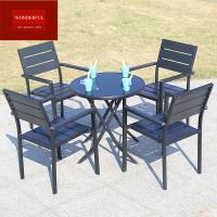 China Modern Plastic Wood 4 Seater Table Set 5PCS Wooden Garden Furniture for Outdoor Dining for sale