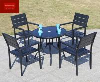 China Modern Plastic Wood 4 Seater Table Set 5PCS Wooden Garden Furniture for Outdoor Dining for sale