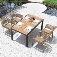 China Modern Design Outdoor Dining Set with Weave Rattan Chairs and Aluminum Frame Table for sale