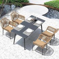 China Modern Design Outdoor Dining Set with Weave Rattan Chairs and Aluminum Frame Table for sale