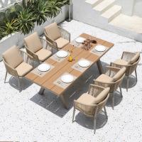 China 160/240*90*H73cm Outdoor Furniture Plywood Dining Table Set with Rope Chairs and Cushion for sale