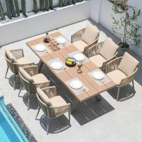China 160/240*90*H73cm Outdoor Furniture Plywood Dining Table Set with Rope Chairs and Cushion for sale