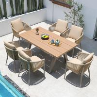 China 160/240*90*H73cm Outdoor Furniture Plywood Dining Table Set with Rope Chairs and Cushion for sale