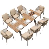 China 160/240*90*H73cm Outdoor Furniture Plywood Dining Table Set with Rope Chairs and Cushion for sale