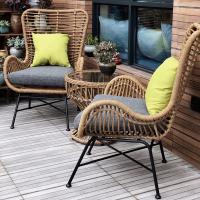 China Leisure Rattan Furniture Steel Rattan Outdoor Table and Chair Set with Beech Armrests for sale