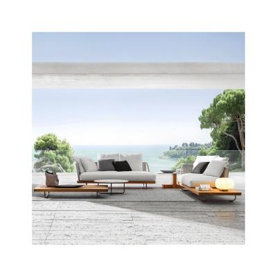China Modern Hotel Garden Patio Chaise Lounge Sofa Set with Rattan Wicker and Teak Wood for sale