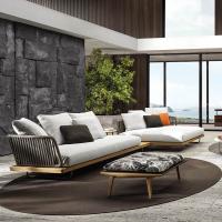 China Modern Hotel Garden Patio Chaise Lounge Sofa Set with Rattan Wicker and Teak Wood for sale
