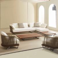 China Modern Hotel Garden Patio Chaise Lounge Sofa Set with Rattan Wicker and Teak Wood for sale