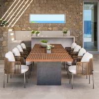 China Teak Wood Dining Set Metal Wood Table and Rattan Aluminium Chairs for Outdoor Furniture for sale
