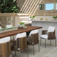 China Teak Wood Dining Set Metal Wood Table and Rattan Aluminium Chairs for Outdoor Furniture for sale