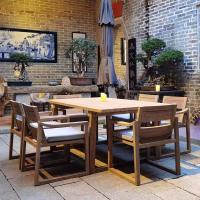 China Teak Wood Garden Set Modern Outdoor Dining Furniture with Solid Wood Table and Chairs for sale