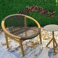 China Teak Wood Frame Nordic Style Rattan Dining Chair Natural Color Garden Chair for Outdoor for sale