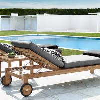 China Contemporary Design Style Teak Garden Furniture Modern Wood Chaise Lounge Sun Lounger for sale