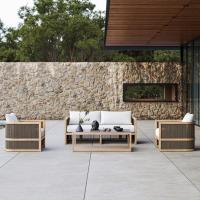 China Modern Outdoor Wooden Sofa Garden Teak Wood Rattan Sofa Set for Hotel Lounge Furniture for sale