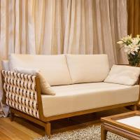 China Mail Packing All Weather Outdoor Furniture Garden Sofa in Weathered Teak with Cushions for sale