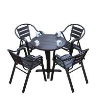 China Modern Outdoor Furniture Plastic Wood Dining Set Coffee Table Set for Cafe or Bistro for sale