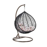 China Waterproof Fabric Design Modern Black Rattan Hanging Egg Chair With Stand and Basket for sale