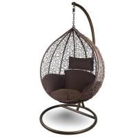 China Waterproof Fabric Design Modern Black Rattan Hanging Egg Chair With Stand and Basket for sale