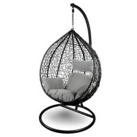 China Waterproof Fabric Design Modern Black Rattan Hanging Egg Chair With Stand and Basket for sale