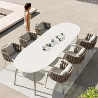 China Courtyard Rope Furniture Modern Design Outdoor Dining Set with Garden Table and Chairs for sale