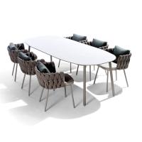 China Courtyard Rope Furniture Modern Design Outdoor Dining Set with Garden Table and Chairs for sale