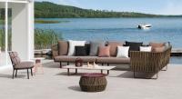 China Garden Aluminum Frame Belt 200*70*73 Rope Patio Furniture 3 Seater Garden Rattan Sofa for sale