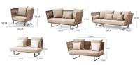 China Garden Aluminum Frame Belt 200*70*73 Rope Patio Furniture 3 Seater Garden Rattan Sofa for sale