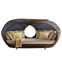 China Outdoor Garden Sunbed Wicker Daybed with 10cm Thick Cushion and Aluminum Frame for sale
