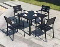 China Aluminum Frame Garden Furniture 5pcs Plastic Wood Dining Sets for Outdoor Entertaining for sale