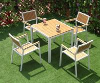 China Aluminum Frame Garden Furniture 5pcs Plastic Wood Dining Sets for Outdoor Entertaining for sale