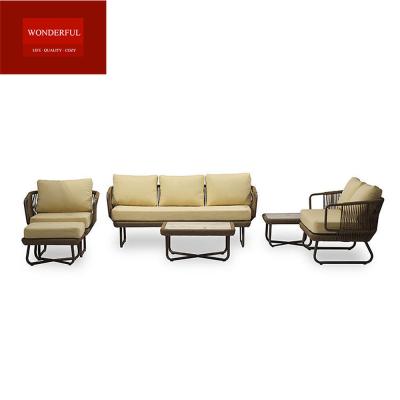 China Aluminum Frame Rope Outdoor Furniture Rattan Sofa Set for Your Outdoor Tranquility for sale
