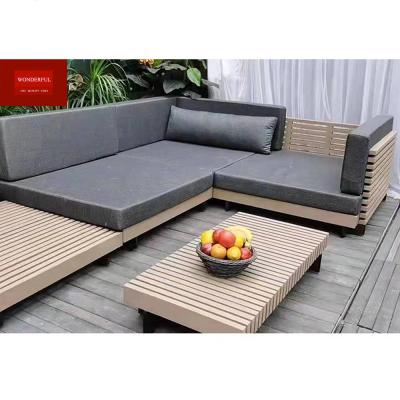 China Mail Packing N Gray Modern Wooden Sectional Outdoor Sofa Set for Courtyard Furniture for sale