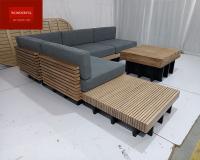 China Mail Packing N Gray Modern Wooden Sectional Outdoor Sofa Set for Courtyard Furniture for sale