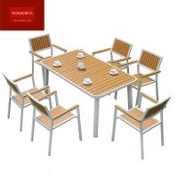China Elegant Outdoor Patio Garden Furniture Dining Sets with Plastic Wood Chairs and Table for sale