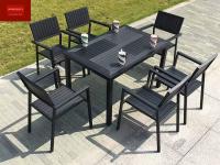 China Elegant Outdoor Patio Garden Furniture Dining Sets with Plastic Wood Chairs and Table for sale