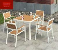 China Elegant Outdoor Patio Garden Furniture Dining Sets with Plastic Wood Chairs and Table for sale