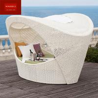 China Outdoor Beach Lounge PE Rattan Sun Bed with Water Proof Cushion and Aluminum Frame for sale