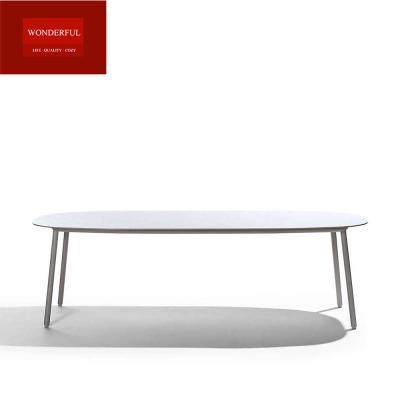 China Modern White Aluminum Tempered Glass Dining Table for Outdoor Restaurant Furniture for sale