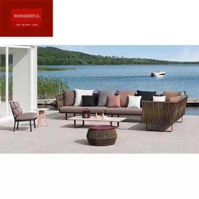China Power Coated Frame Finish Aluminum Belt 200*70*73 Rope Patio Sofa 3 Seater for Outdoor for sale