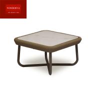 China Tempered Glass Aluminum Frame Outdoor Coffee Tea Table with Stone Effect and Rope for sale